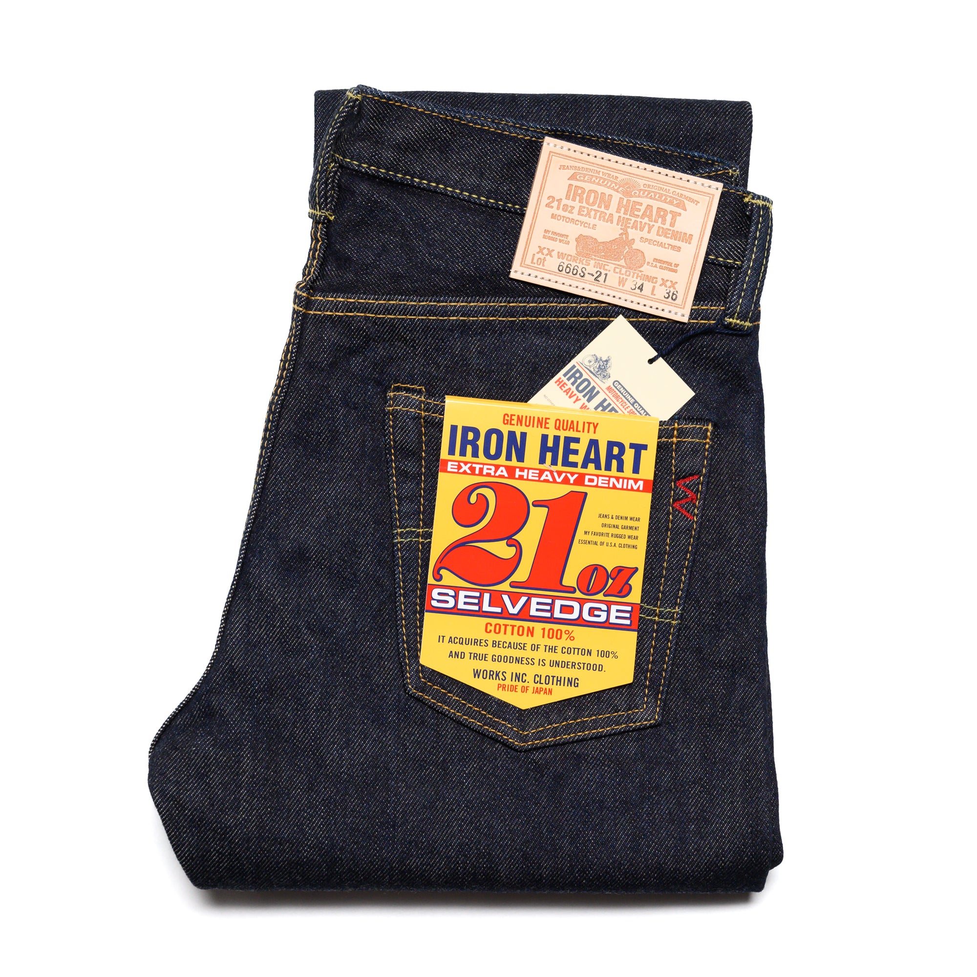 Iron Heart IH-666S-21 21oz Selvedge Denim Medium/High Rise Tapered Cut ...
